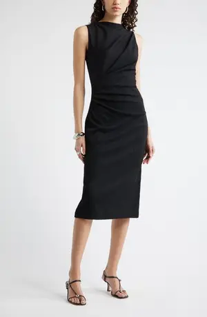 Nordstrom Ruched Midi Dress - Black