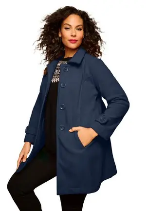 Roaman's Button-up Fleece Jacket - Navy