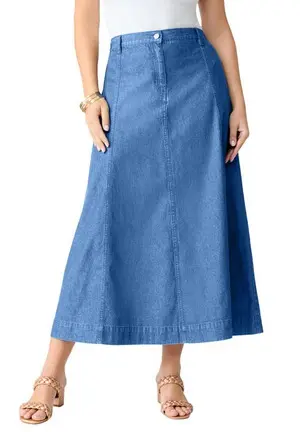 Roaman's A-line Maxi Skirt - Light Stonewash