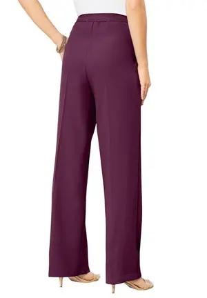 Roaman's Wide Leg Bend Over® Pant - Dark Berry