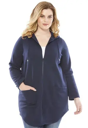 Roaman's Fleece Zip Hoodie Sweatshirt - Navy