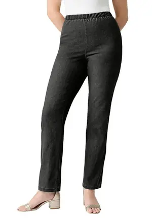 Roaman's Comfort Stretch Straight Leg Jean - Black Denim