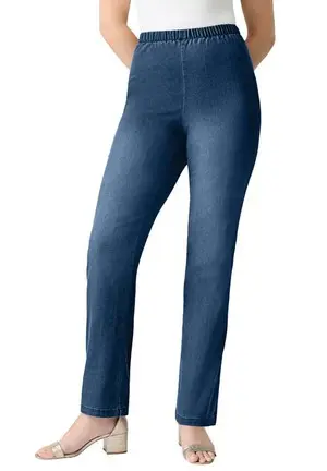 Roaman's Comfort Stretch Straight Leg Jean - Medium Stonewash Sanded