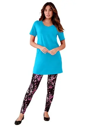 Roaman's Cotton V-neck Tunic - Ocean