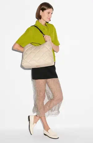 Mz Wallace Quilted Nylon Shoulder Bag - Buff/black
