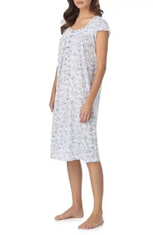 Eileen West Floral Print Cap Sleeve Waltz Nightgown - White/navy
