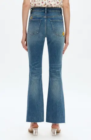 BAYEAS Floral Embroidered High-waist Bootcut Jeans - Medium Blue