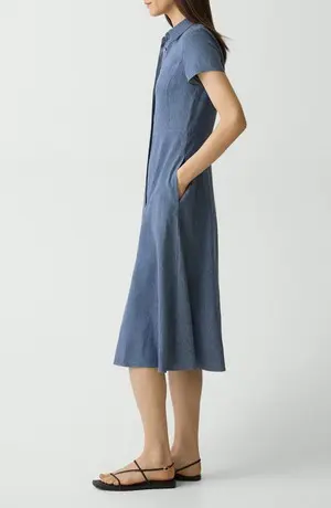 Theory Stretch Linen Blend Shirtdress - Light Denim