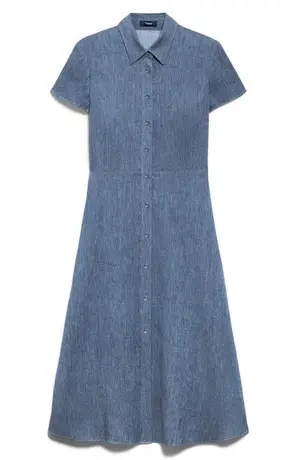 Theory Stretch Linen Blend Shirtdress - Light Denim