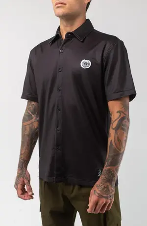VAST Aqua Terra Night Shade Tech Short Sleeve Performance Button-up Shirt - Black