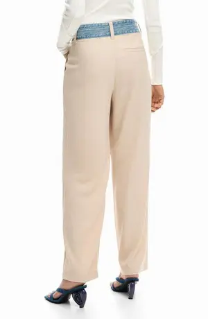 Desigual Pleated Wide-leg Trousers - Medium Beige
