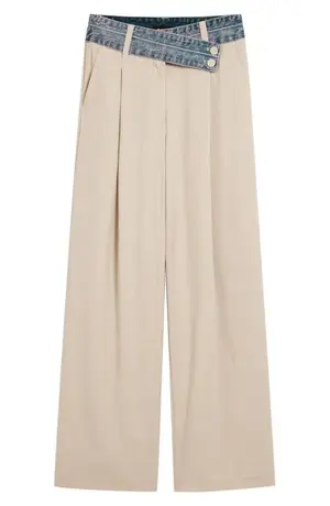 Desigual Pleated Wide-leg Trousers - Medium Beige