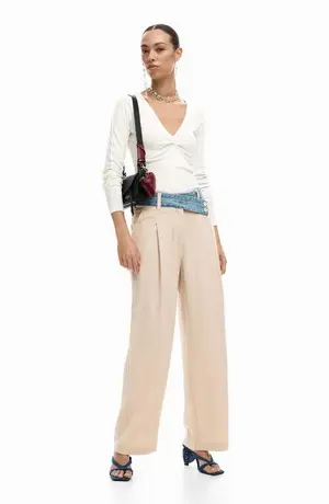 Desigual Pleated Wide-leg Trousers - Medium Beige