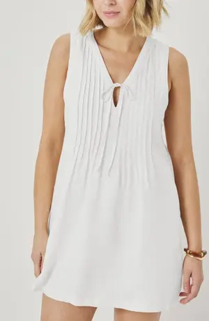 Splendid Stella Pintuck Detail Linen Mini Dress - White