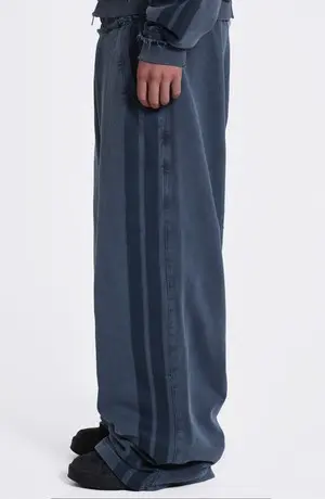JADED LONDON Oversize Sporty Stripe Denim Wash Cotton Sweatpants