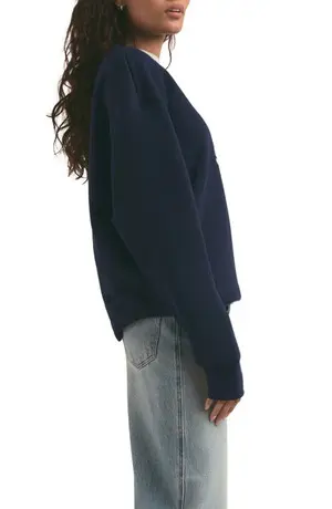 FAVORITE DAUGHTER Favorite Sister Heart Logo Relaxed Fit Sweatshirt - Navy