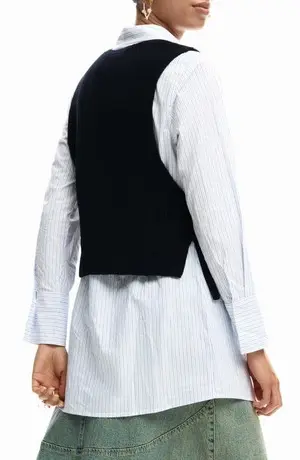 Desigual Stripe Woven Shirt And Sweater Vest