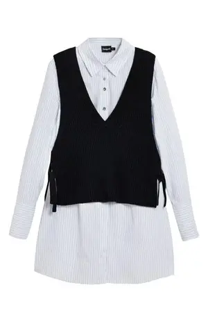 Desigual Stripe Woven Shirt And Sweater Vest