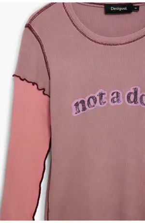 Desigual Graphic Long Sleeve Stretch Cotton Top