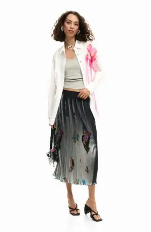 Desigual Plissé Midi Skirt