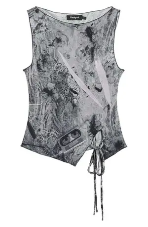Desigual Abstract Print Sleeveless Top With Lace-up Side