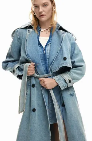 Desigual Denim Trench Coat - Light Blue