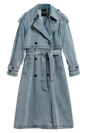 Desigual Denim Trench Coat - Light Blue