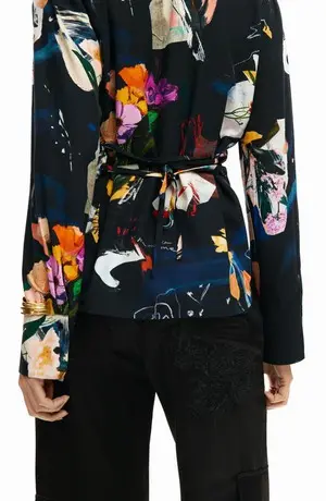 Desigual Printed Tie Back Button-up Shirt