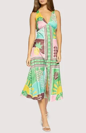 LOST + WANDER Isla Spell Scarf Print Midi Dress