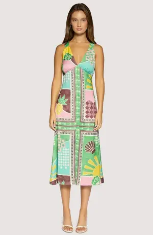 LOST + WANDER Isla Spell Scarf Print Midi Dress
