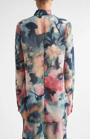 Lela Rose Abstract Floral Chiffon Shirt
