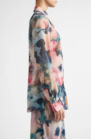 Lela Rose Abstract Floral Chiffon Shirt