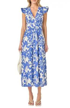 English Factory Printed Tie-back Midi Dress