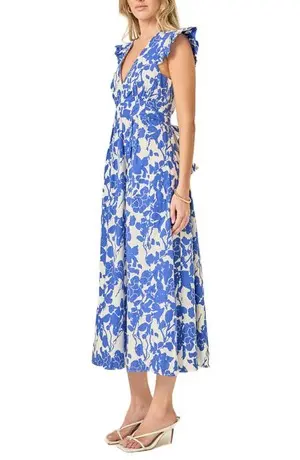 English Factory Printed Tie-back Midi Dress