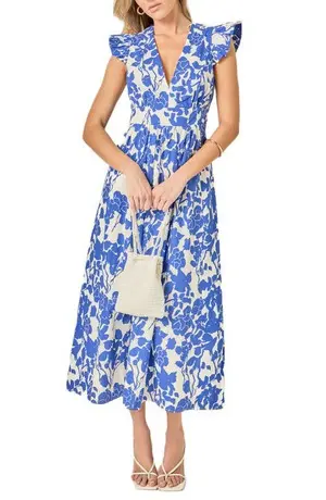 English Factory Printed Tie-back Midi Dress