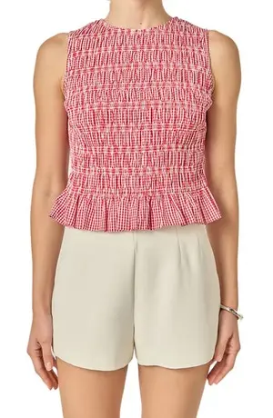 English Factory Smocked Frill Hem Sleeveless Top