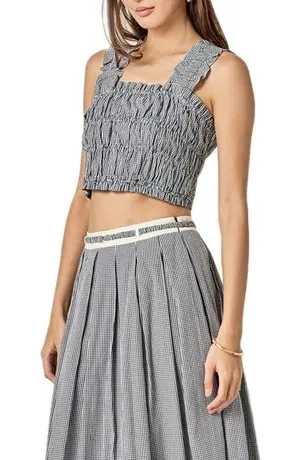 English Factory Plaid Smocked Crop Tank