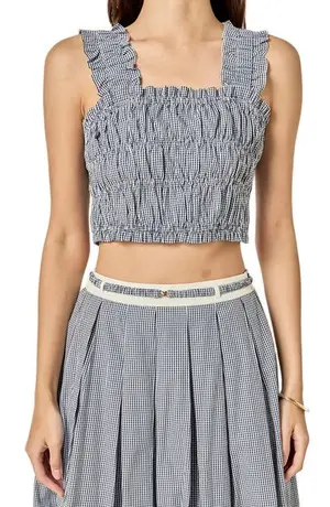 English Factory Plaid Smocked Crop Tank
