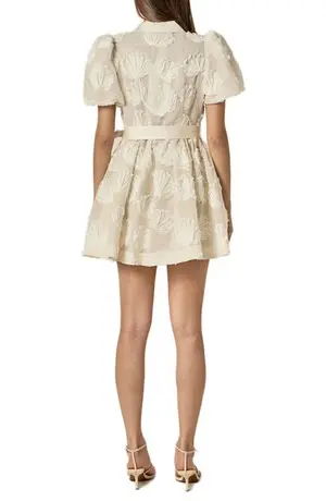 English Factory Shell Puff Sleeve Tie Waist Mini Dress