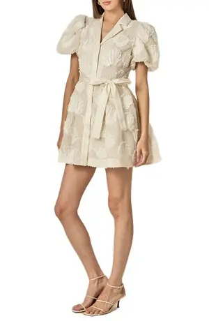 English Factory Shell Puff Sleeve Tie Waist Mini Dress