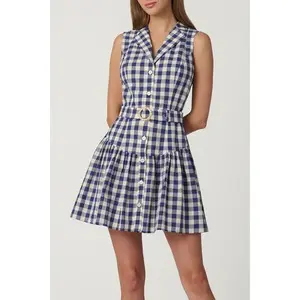 Shoshanna Gingham Natalia Shirt Dress - Navy/optic