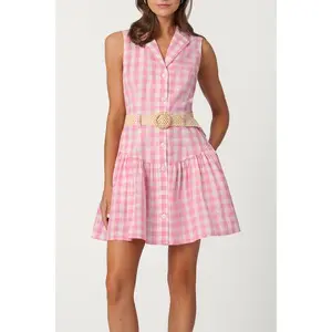 Shoshanna Gingham Natalia Shirt Dress - Peony/optic