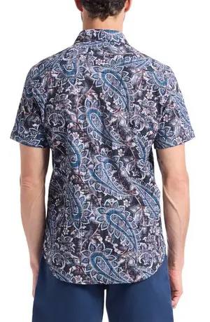 Robert Graham Barrington Floral Paisley Short Sleeve Cotton Crepe Button-up Shirt - Blue Multi