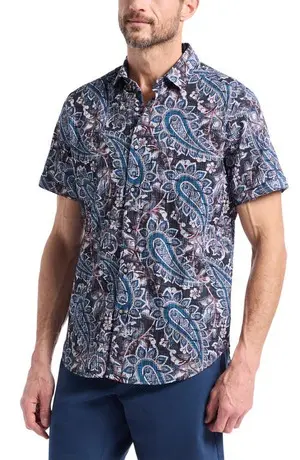 Robert Graham Barrington Floral Paisley Short Sleeve Cotton Crepe Button-up Shirt - Blue Multi