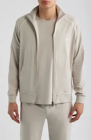 BOSS Cotton Knit Zip-up Jacket - Open Grey