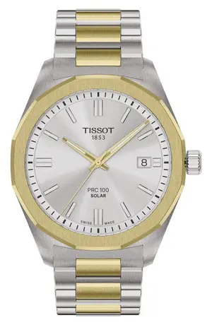 TISSOT PRC 100 Solar Two-Tone Bracelet Watch Silver