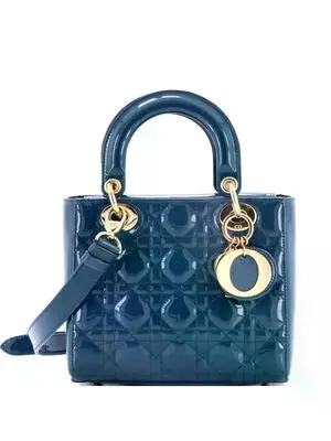 Dior Lady Cannage Quilt Patent Small Satchel - Blue