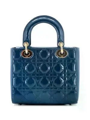 Dior Lady Cannage Quilt Patent Small Satchel - Blue