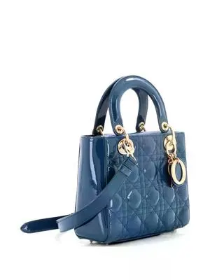 Dior Lady Cannage Quilt Patent Small Satchel - Blue