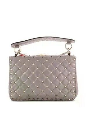 Valentino Garavani Rockstud Spike Flap Bag Sequin Embellished Quilted Leather Medium Shoulder Bag - Grey